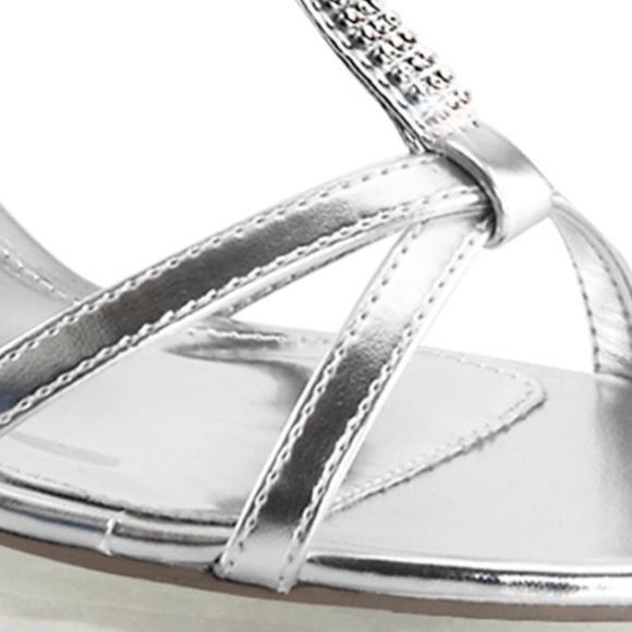 Shoes | Clear Wedge Heel Metallic Rhinestone Satin Shoes | Poshmark